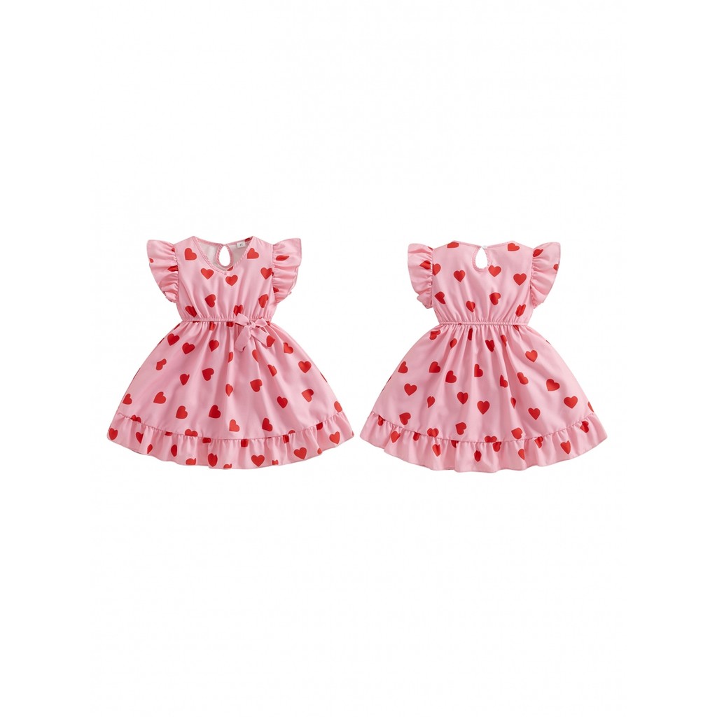 Popp-Little Girl Valentin Dress Heart Print Flutter Sleeve V-Neck A ...