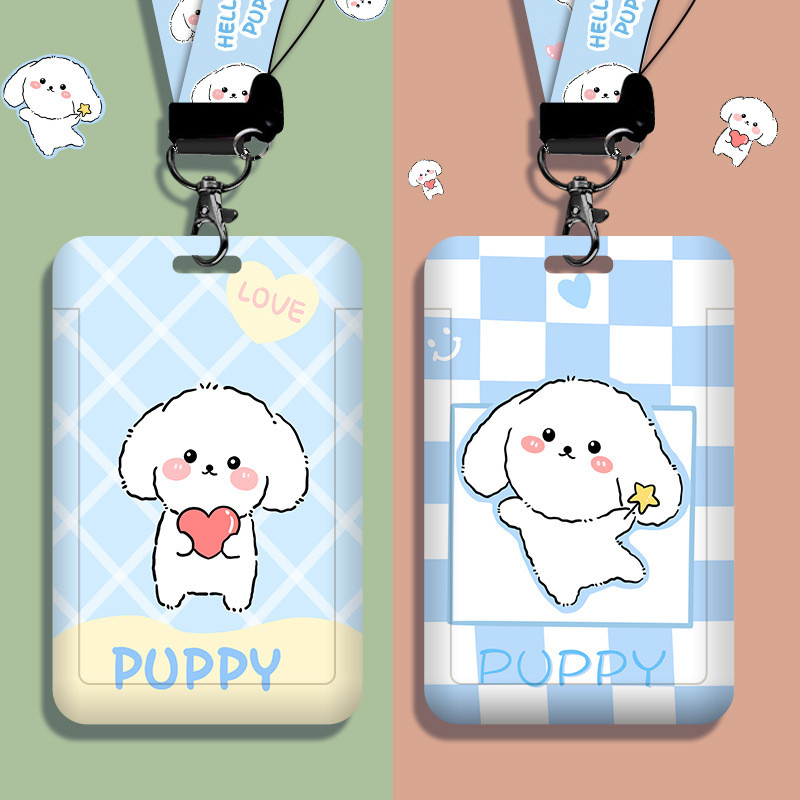 Cartoon Cute Puppy ID Holder Bus Card Work Permit Long Lanyard Keychain ...
