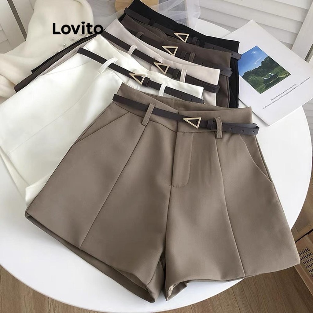 Lovito Casual Plain Zipper Shorts for Women LNE43028 | Shopee Malaysia