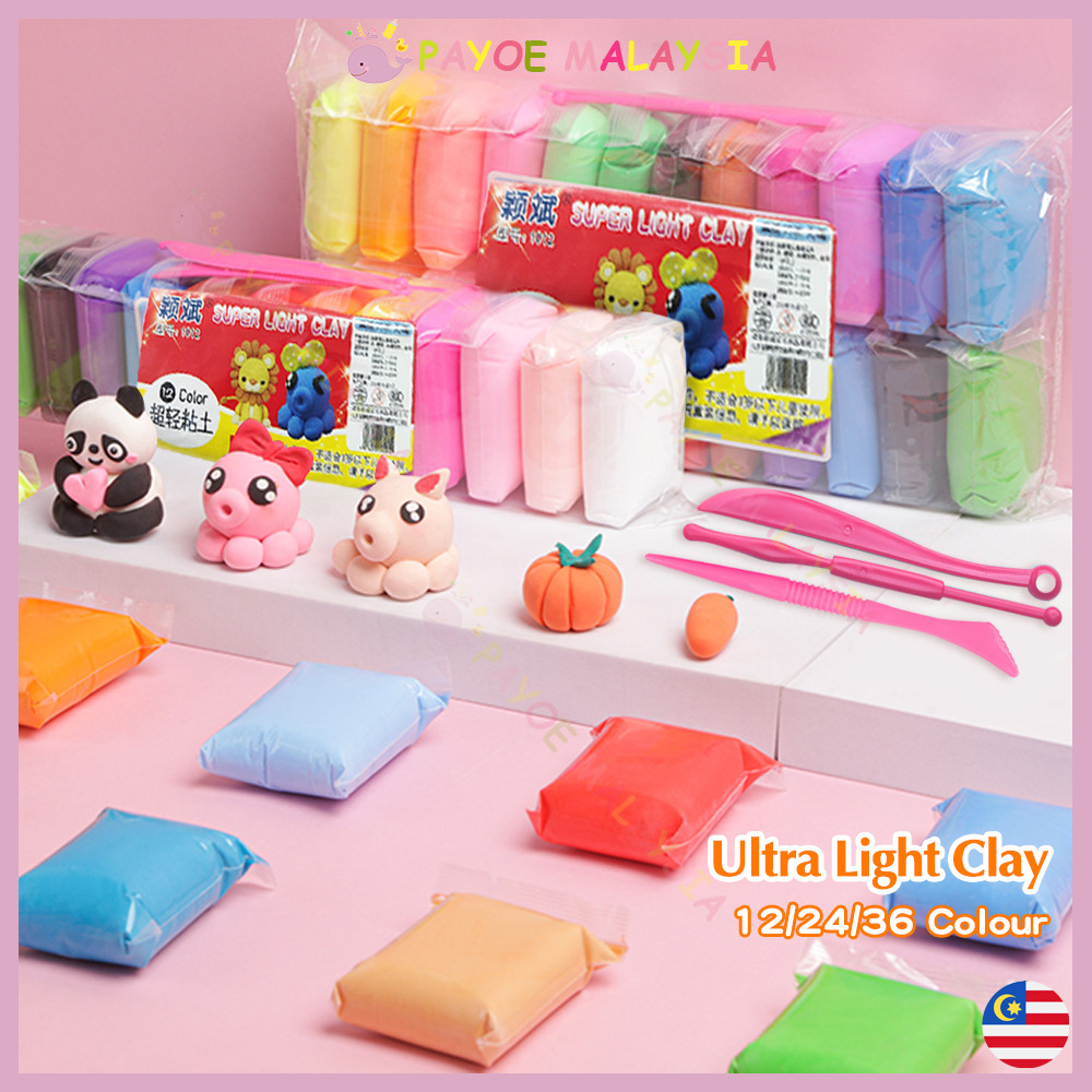 Payoe 12 /24 /36 Colors Kids DIY Air Dry Clay Set Easy To Stretch Light ...