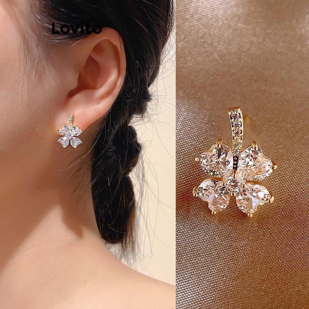 Lovito Casual Floral Rhinestone Flowers Earrings for Women LFA16463 ...