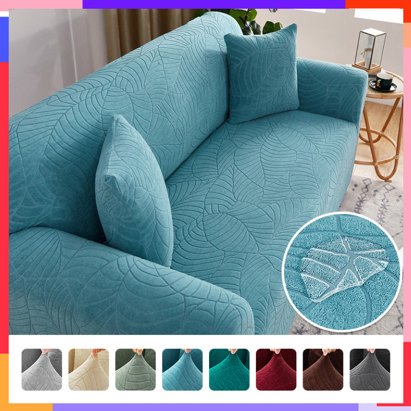 Embossed Leaf Pattern Sofa Cover Waterproof Elastic Stretchable Sarung ...