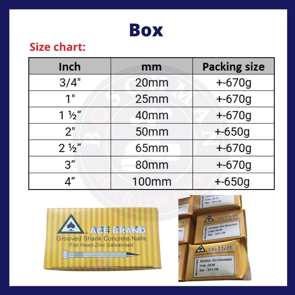 Ace Brand Concrete Nails Wall Nail Flat Head Paku Concrete Konkrit Paku ...