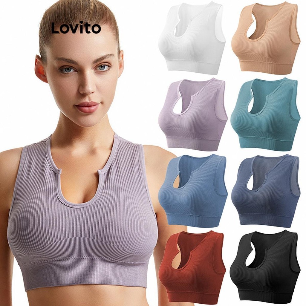 Lovito Sporty Plain Gather Together Sports Bra for Women LNL54260 ...