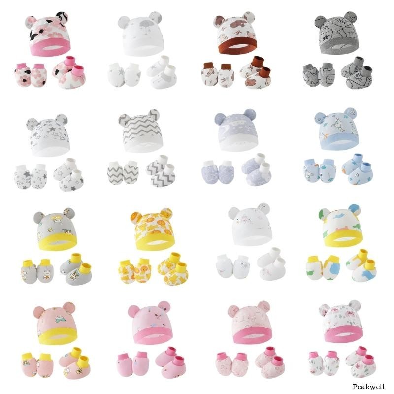Peak Baby Hat+Gloves Headwear+Foot Cover Cotton Newborn Nightcap Unisex ...