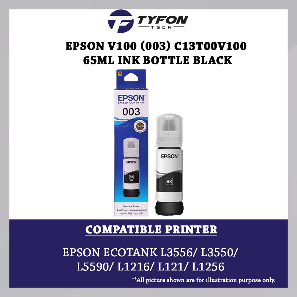 Epson V100 (003) C13T00V100 65ml Ink Bottle Black For EcoTank L3550 ...