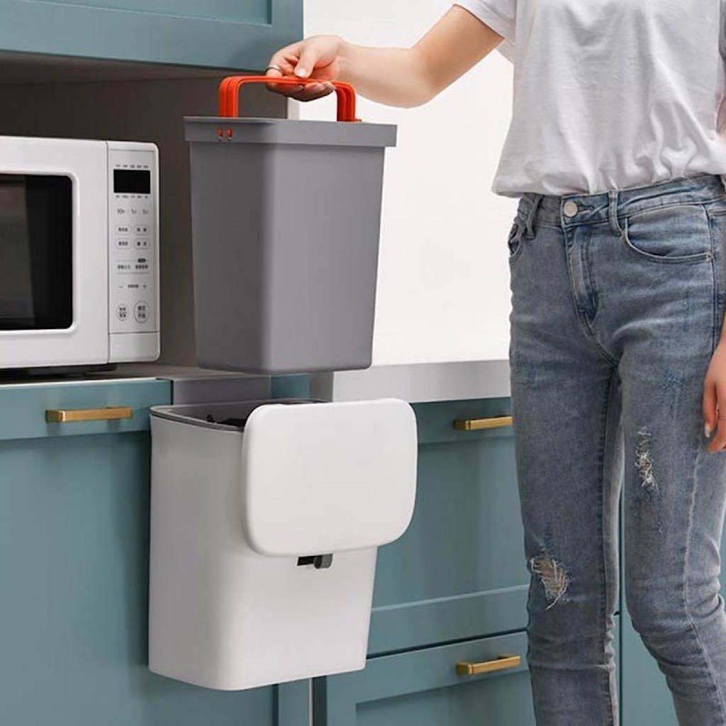 9l Wall Mounted Trash Can - Sliding Lid Push Button Trash Can Hanging ...