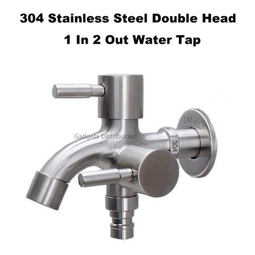 304 Stainless Steel 1 in 2 out Head Two Way Wall Water Washer Tap ...