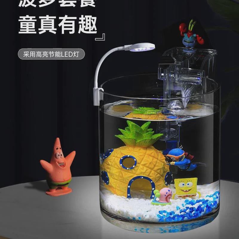 Meja Makan Silinder Kaca Tangki Ikan Kecil Desktop Ruang Tamu Ultra ...