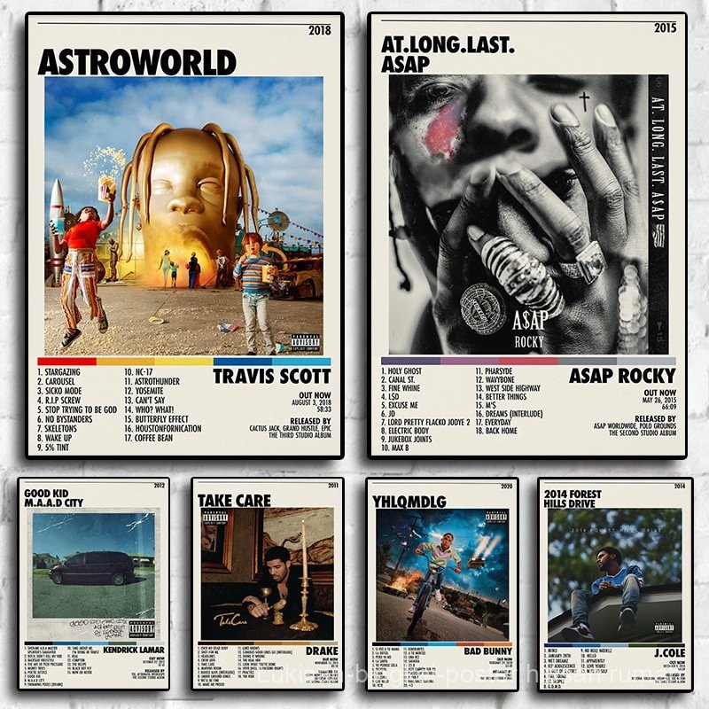 Music Album Star Hot ASAP ROCKY TRAVIS SCOTT 80s Retro Rap Poster Hip ...