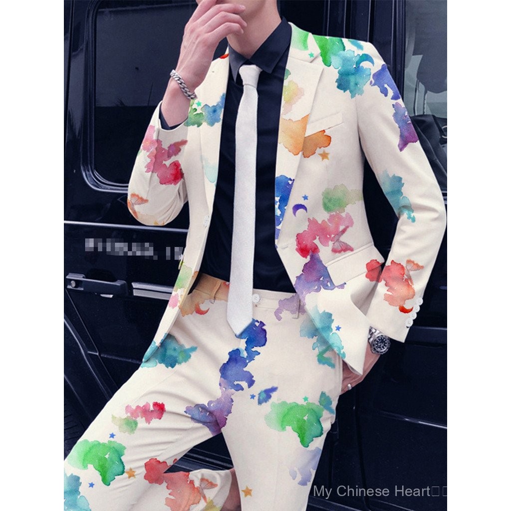 [Premium Suit] Cross-Border Men's Ink-Splash Printed Suit Suit Wedding ...