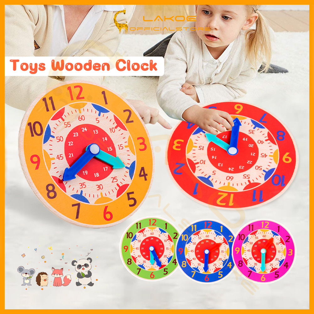 LAKOE Clock Model Toy Early Educational Learning Time Cognition Wooden ...