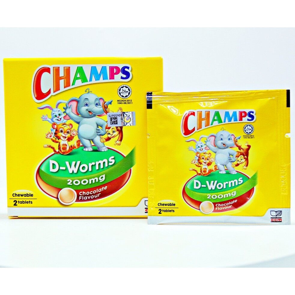 Champs D-Worms 200mg Chewable Tab 2's - chocolate flavour | Shopee Malaysia