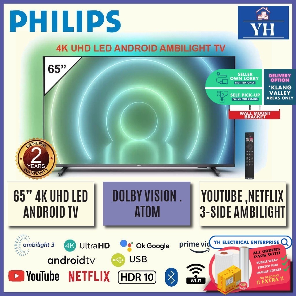 Philips 65" 4K UHD LED Android TV Smart TV with Ambilight Dolby Atmos . Vision Youtube Netflix ...