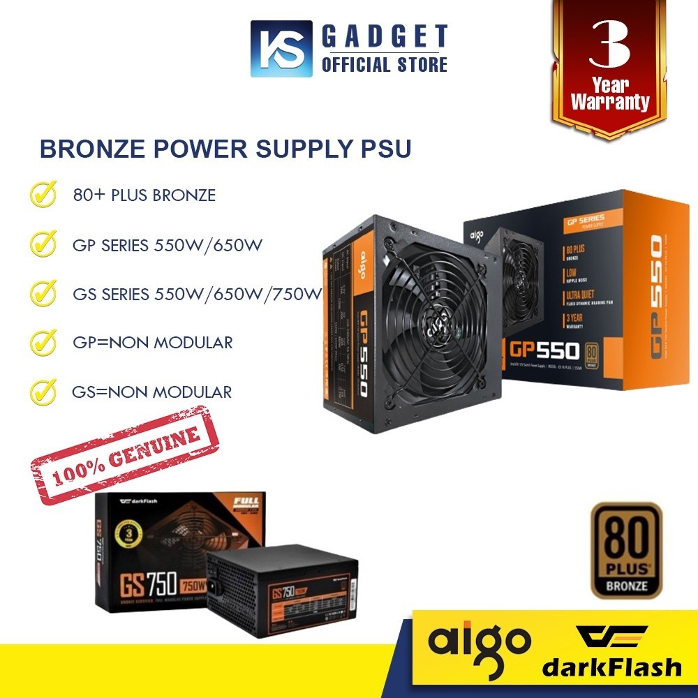 Aigo GP550 550W /GP650 650W /GP75【80Plus Bronze Power Supply PSU】AP550 ...