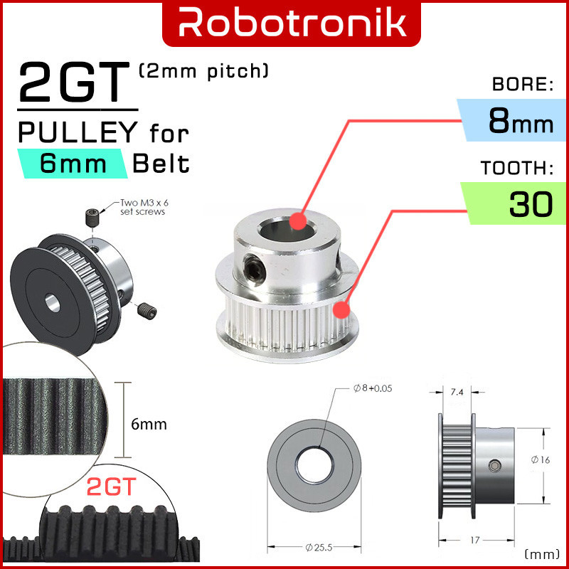 2GT Pulley & Belt (6mm Width) 3D Printer CNC Gear Timing Drive Belt ...