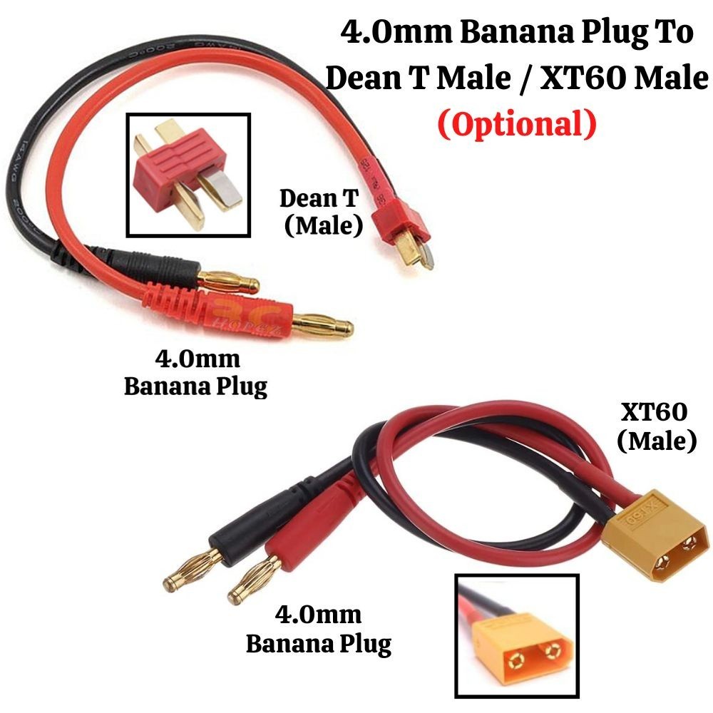 1Pc 4.0mm Banana Plug To Dean T Male / XT60 Male (Optional) 14AWG Cable ...