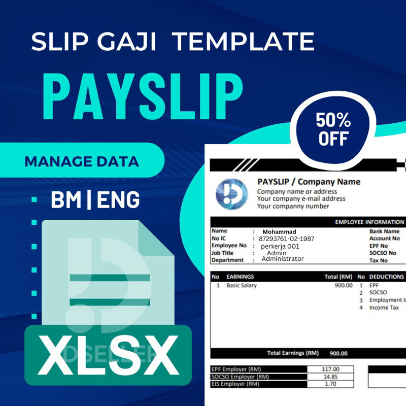 JGD Payslip Template | Slip Gaji Excel | With Data Employees | Salary | Monthly | Auto ...