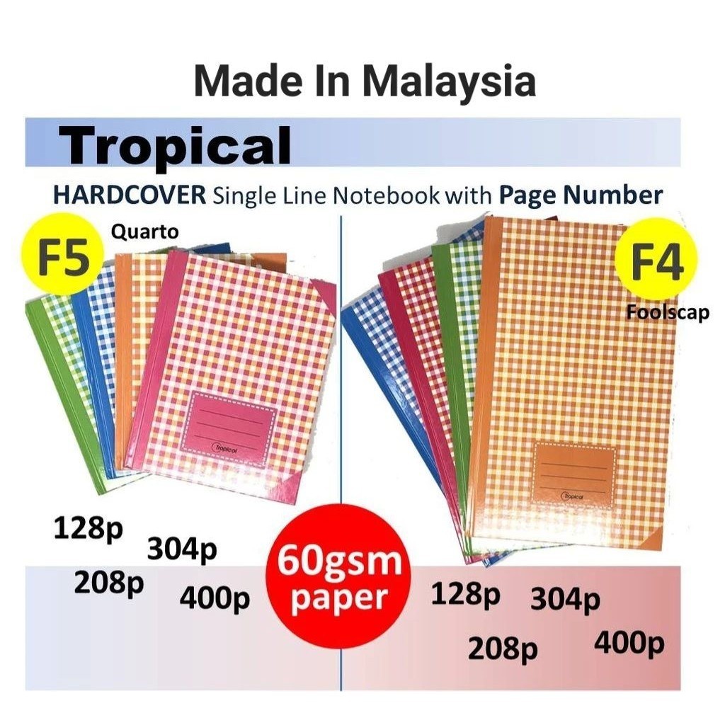 Tropical Hardcover Book F5 Quarto or F4 Foolscap 60gsm numbering 120 ...