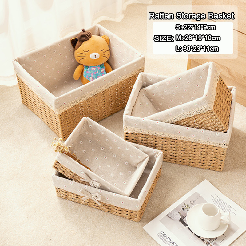 Portable Rattan Storage Box Hand Woven Rattan Home Storage Basket Toys ...