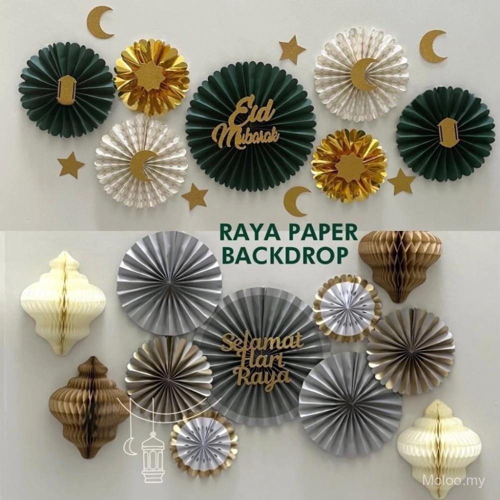 ins 2025 Raya Decoration Backdrop Eid Mubarak Paper Fans Ramadan Party ...