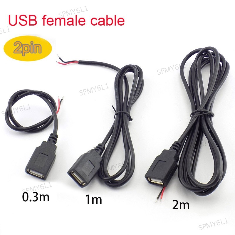 Power Supply Cable 2 Pin USB 2.0 A Female 4 Wire Jack Charger Charging ...