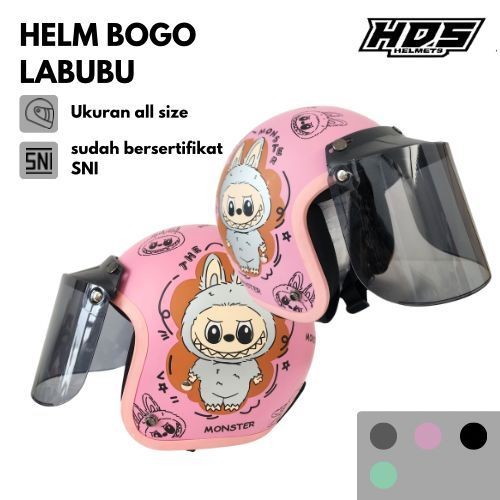 Adult Bogo Helmet Labubu Pink HDS Motif SNI Retro Half face Motorcycle ...