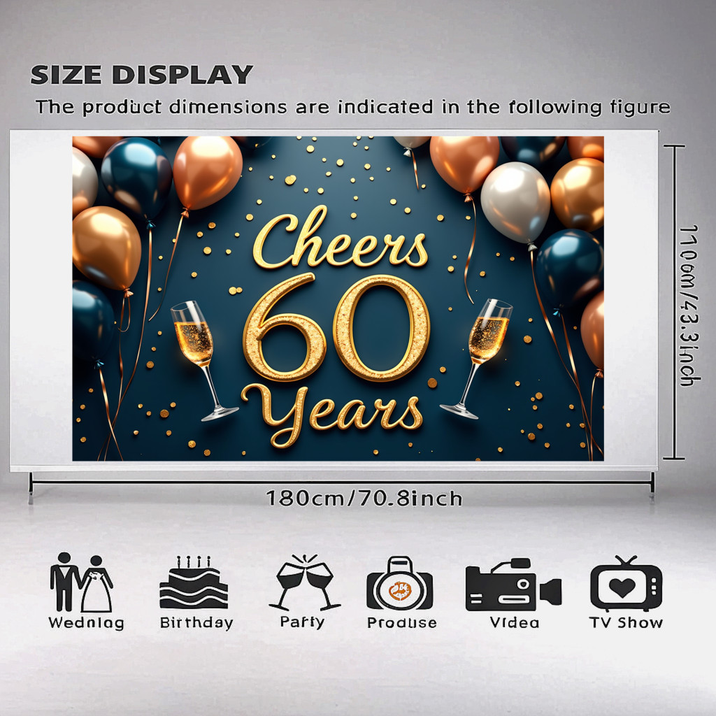 Large Cheers to 60 Years Banner Backdrop, Black Gold Happy 60th ...