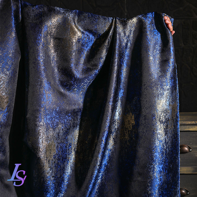 Blue Gilt Jacquard Double-Sided Gradient Embroidered Fabric Retro ...