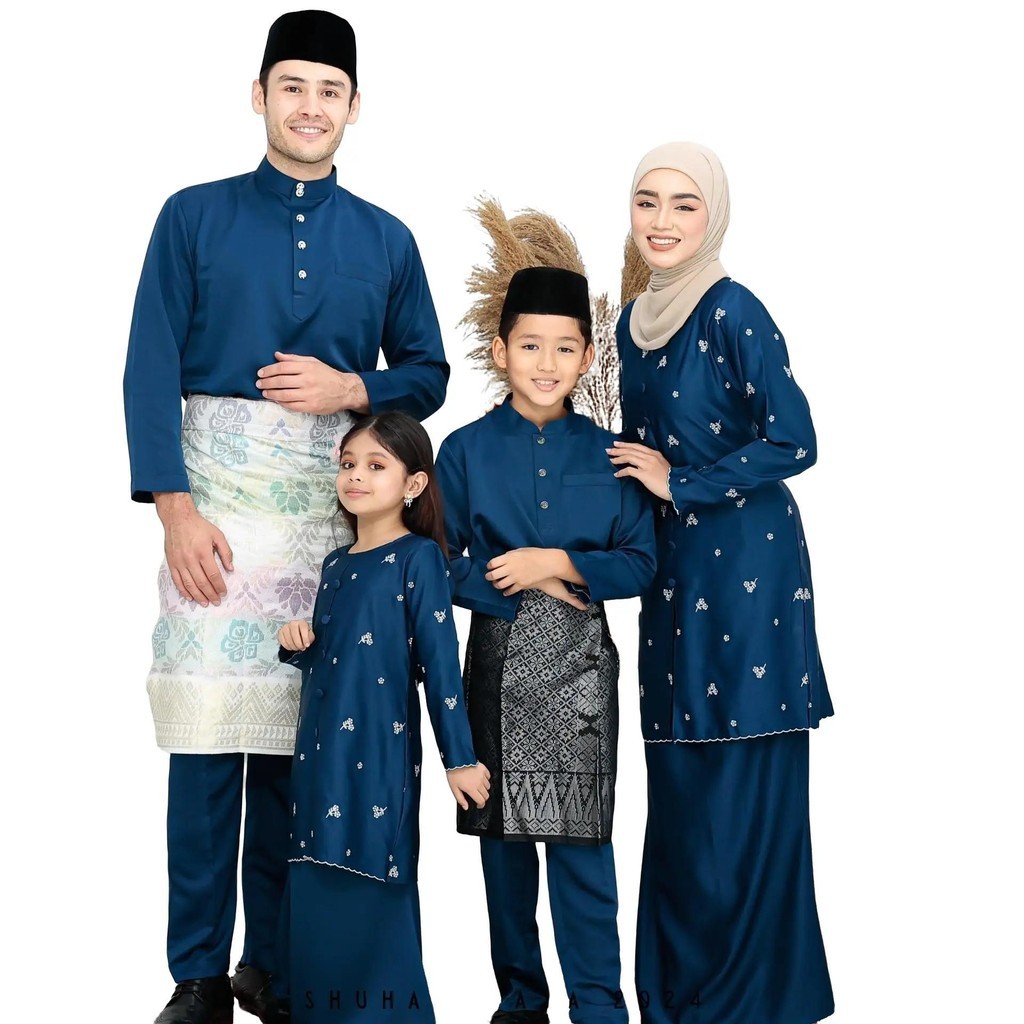 SHUHANA Baju Raya Family Set Sedondon Navy Blue 2024 Viral Baju Kurung ...