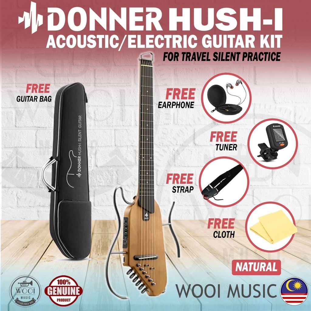 Donner HUSH-I Acoustic Electric Guitar Kit for Travel Silent Practice - Natural | Shopee Malaysia