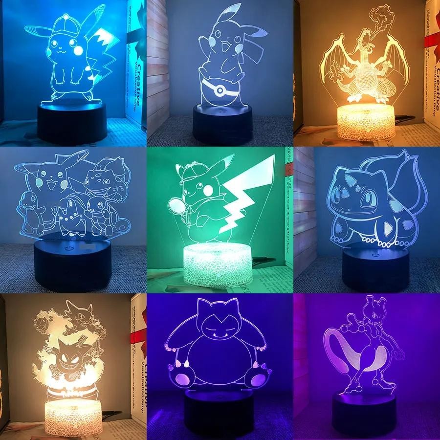 Pokemon Anime Figures Night Light Monsters Pik achu Gengar Acrylic ...