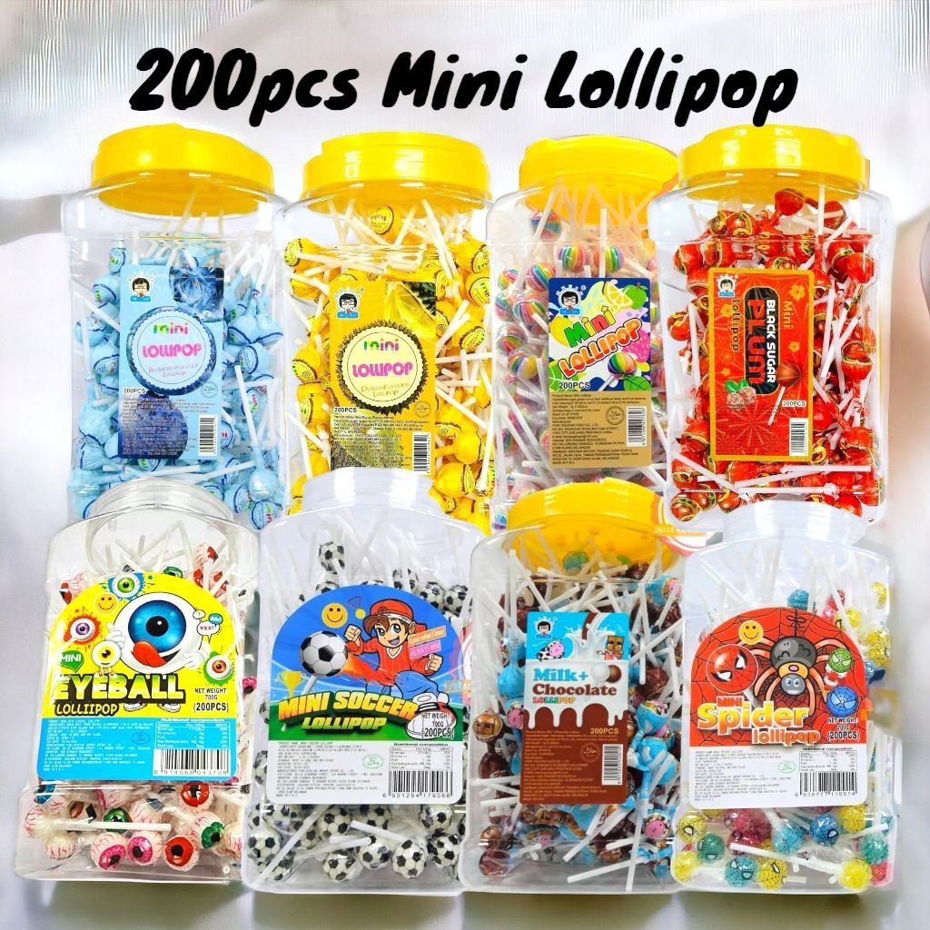 Mini Lollipop rainbow candy 200pcs [Fruits /Sparkling /Milk Cho/ Watermelon /Orange Peel ...