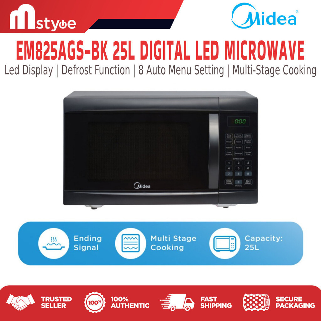 Midea EM825AGS-BK 25L Digital LED Display Microwave Oven With Defrost ...