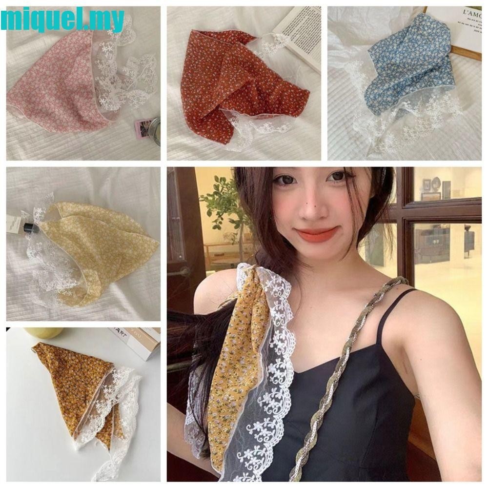 MIQUEL Head Scarf, French Style Turban Flower Lace Triangle Scarf ...