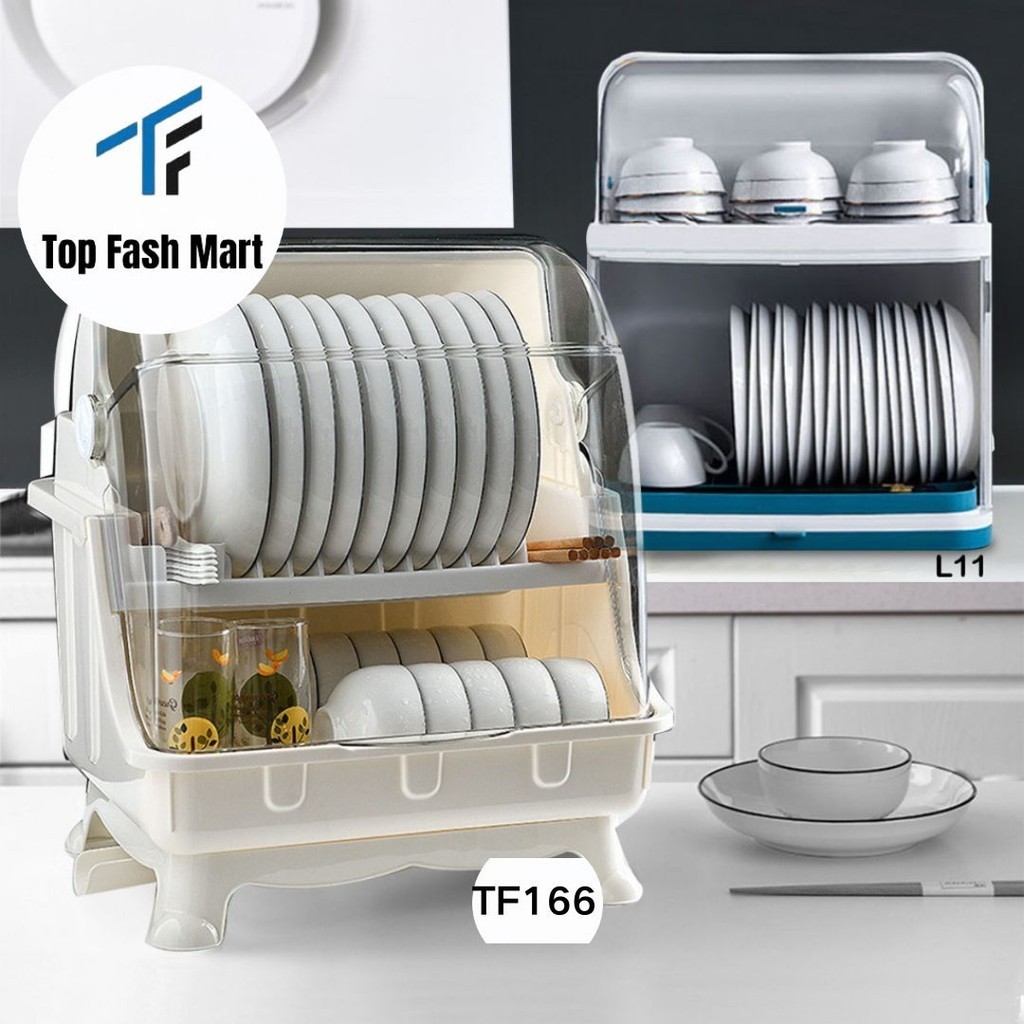 TF Double Layer Dust-proof Plastic Kitchen Dish Rack Storage Box L11 ...