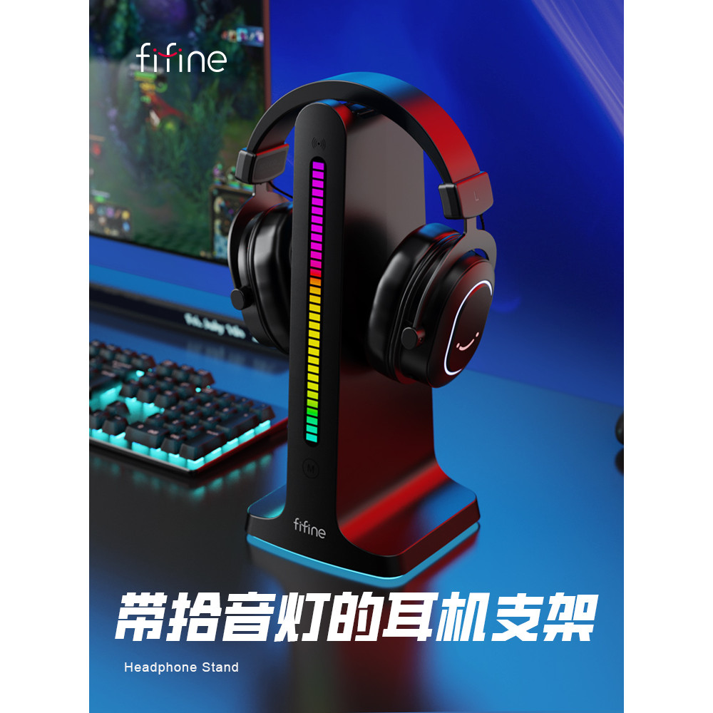 Fifine Over-Ear Gaming Headset RGB Multi-Fungsi Stand Kawalan Suara Fon ...