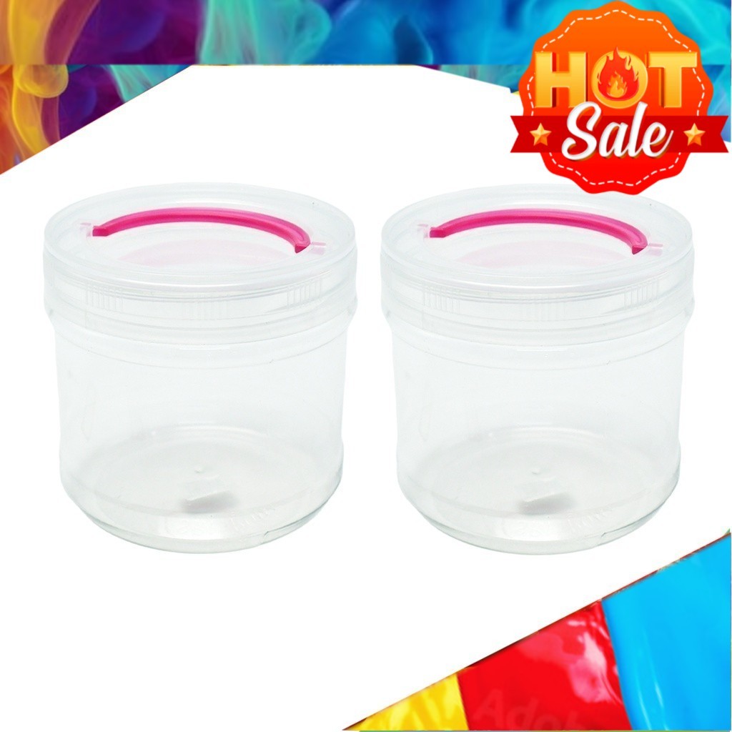 (2pcs) Bekas Plastik Bulat, Round Container With Handle (Transparent ...