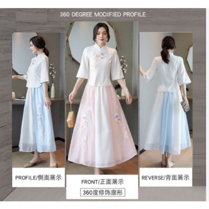 Hanfu Women's Chinese Style Dress Embroidered Two Piece Suit Summer ...