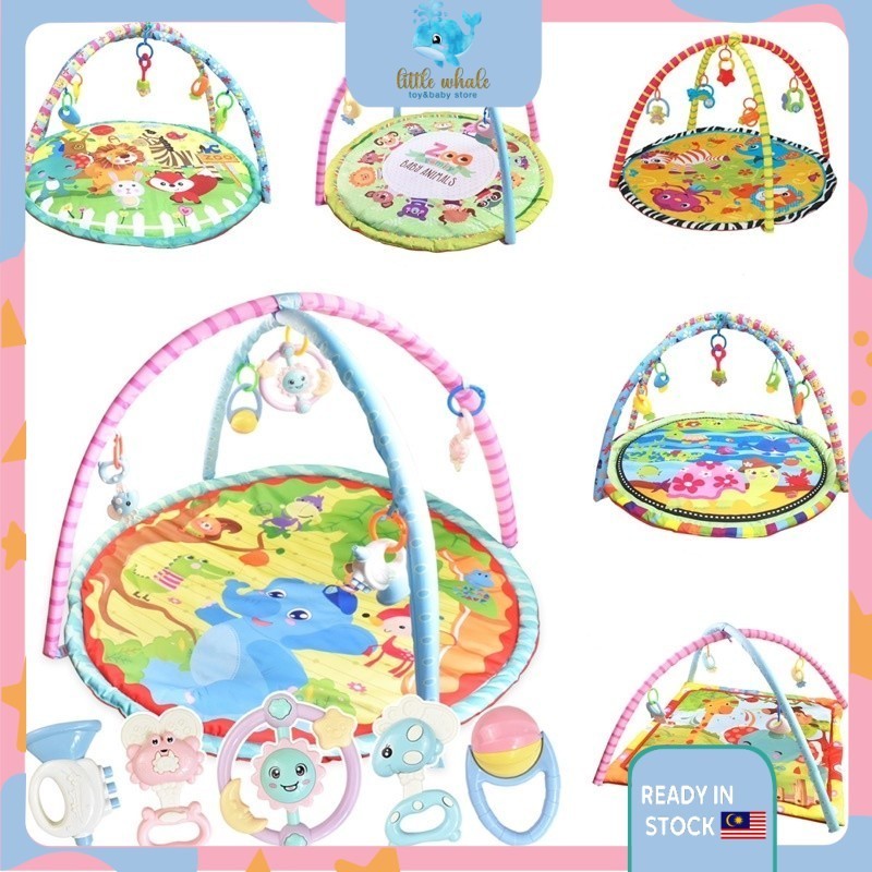🐳Baby Play Mat Baby Round Play Gym Crawling Blanket Rattle Toys Hanging ...