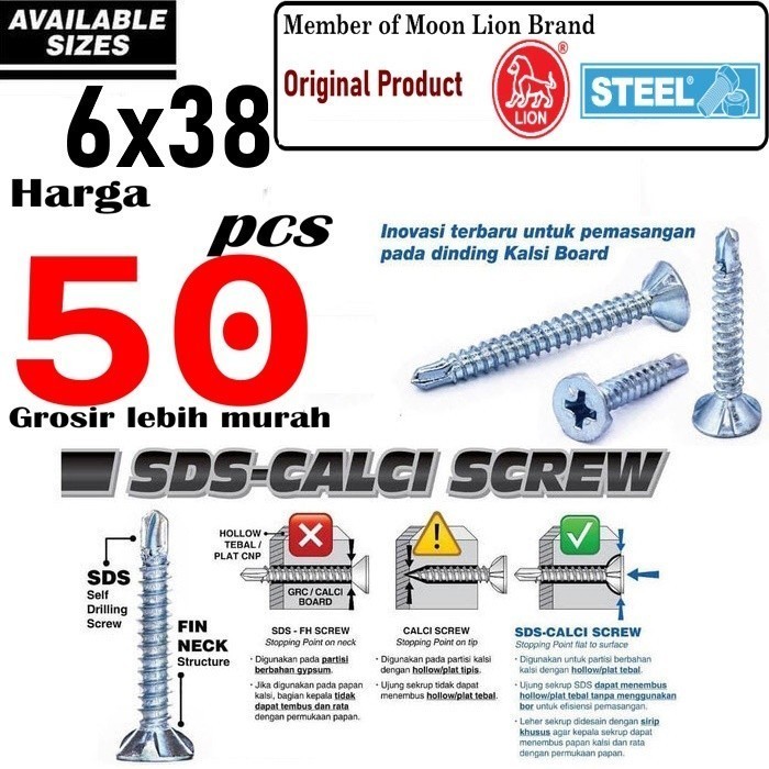 X50pcs GRC SDS Screws fh 6x38 Moon Lion Kalsiboard Lisplang Conwood ...