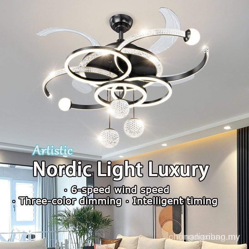 【In stock】[Starry Sky Fan Light] Ceiling Fan Light/LED Fan Light/Living ...