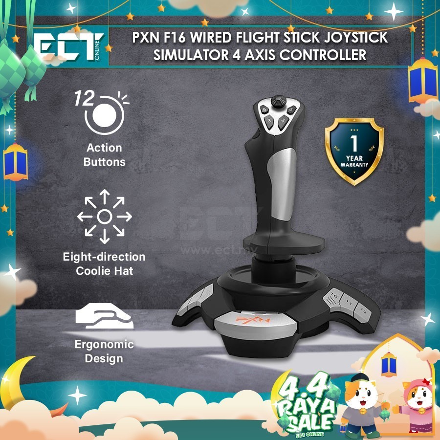 PXN F16 Wired Flight Stick Joystick Simulator 4 Axis Controller with ...