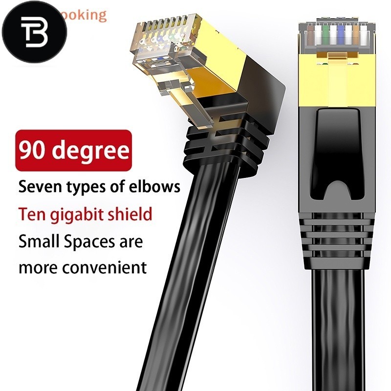 TB Cat7 Ethernet Cable RJ45 90 Degree Angled Flat SSTP Up Down Patch ...