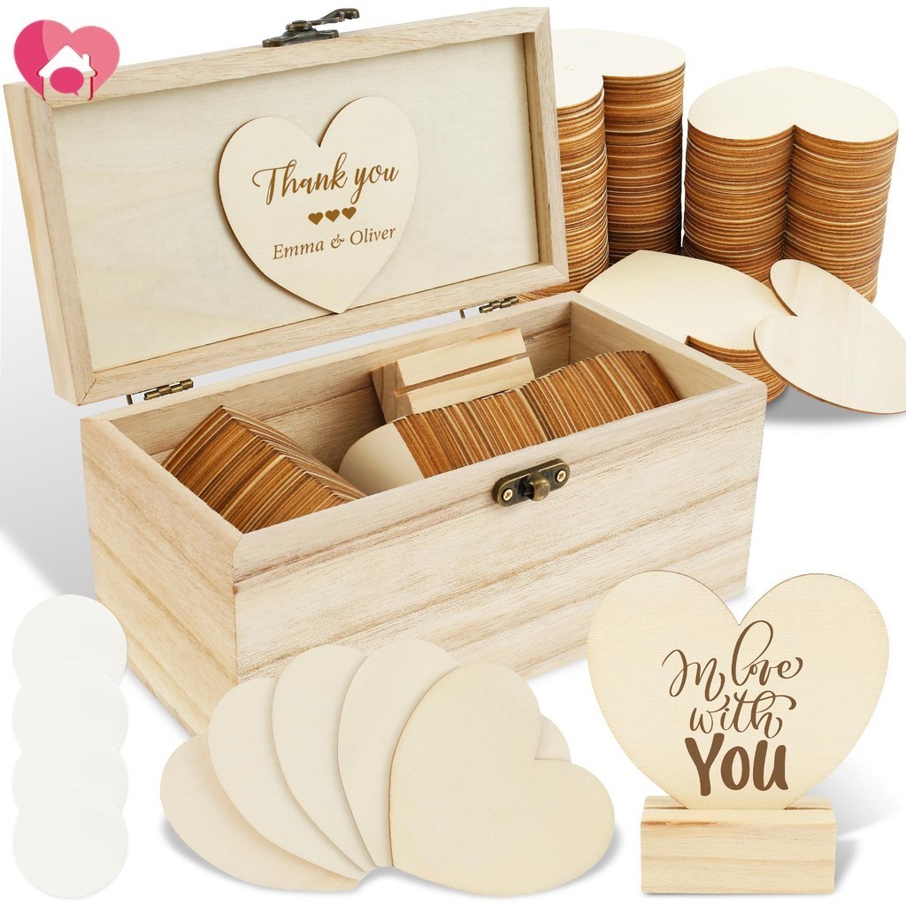 Guest Book Box Wedding Guest Book Alternative Set with 100 Wooden ...