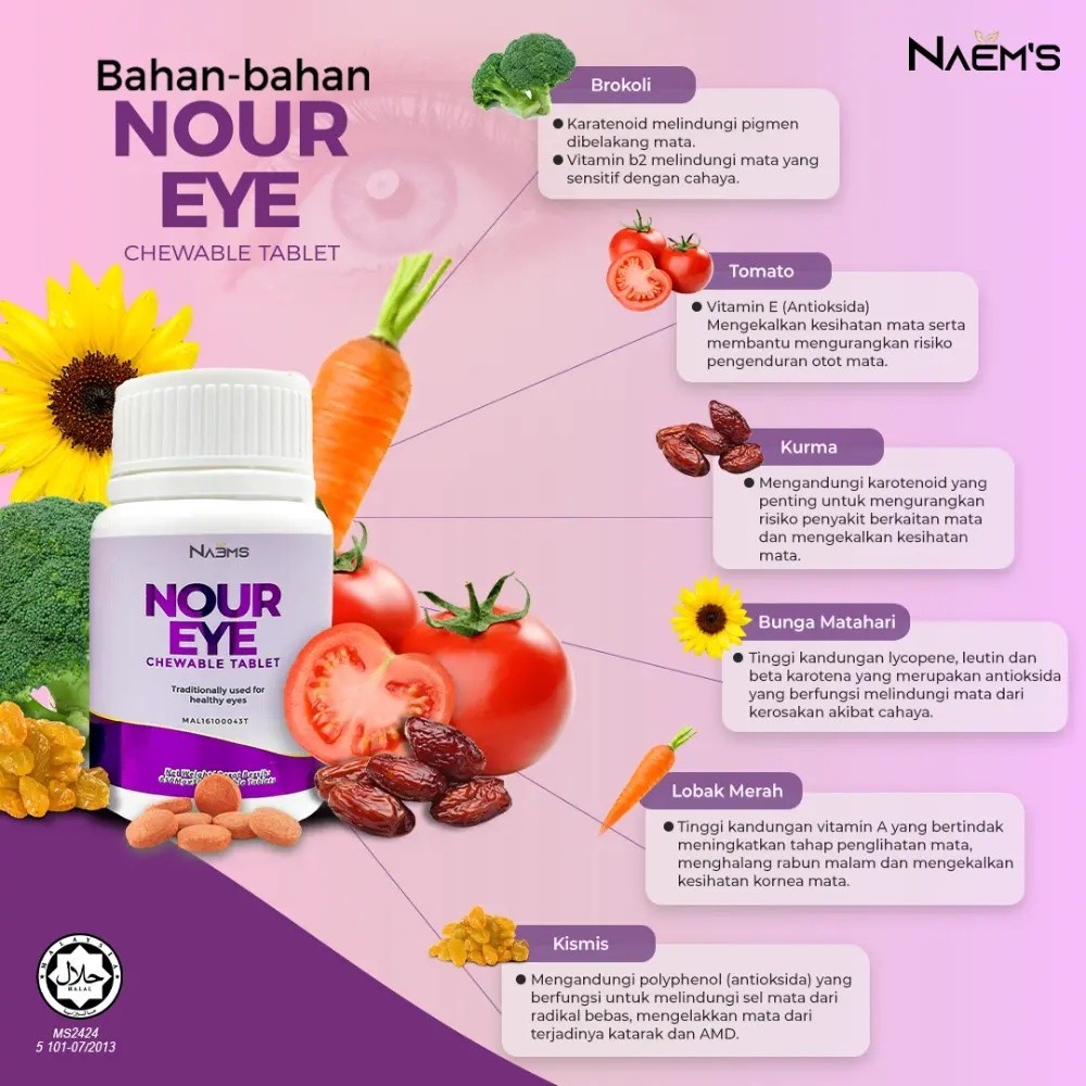 nour eye chewable tablet vitamin untuk mata kekal sihat / eye tablet ...