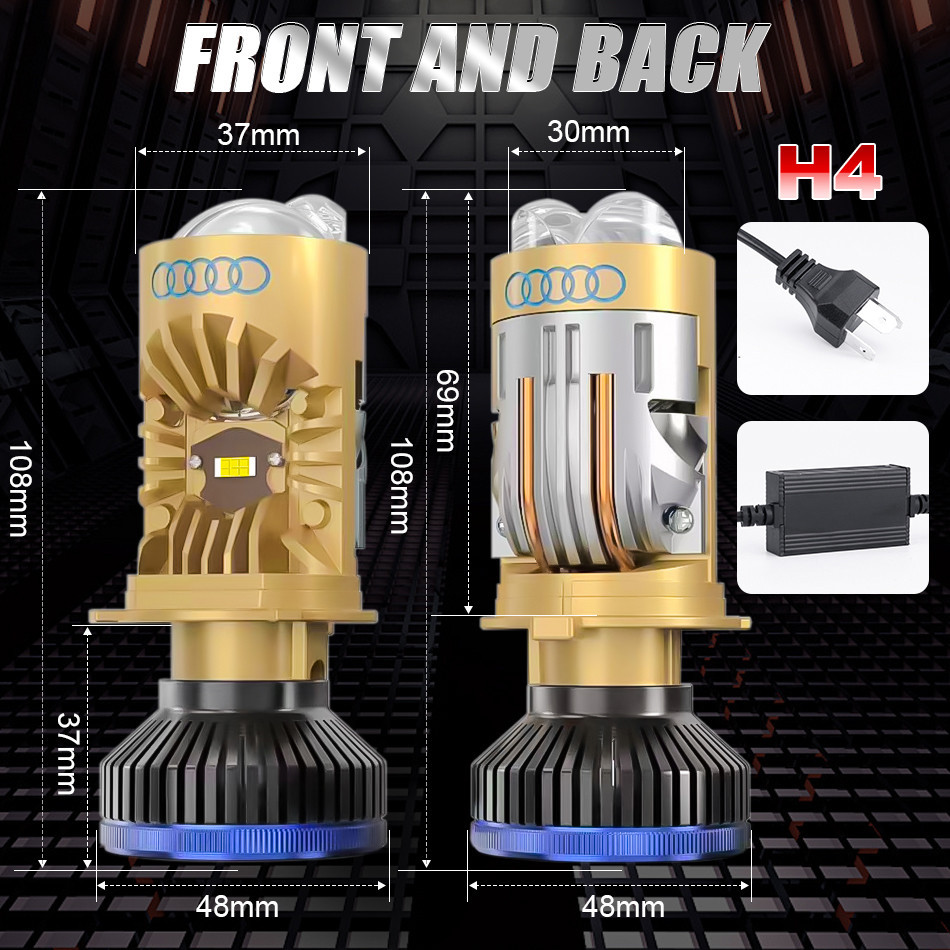 H4 LED Projector Headlight Lens with Fan Cooling 1700W Automobile Hi Lo Beam Bulb 12V 6000K Bi ...