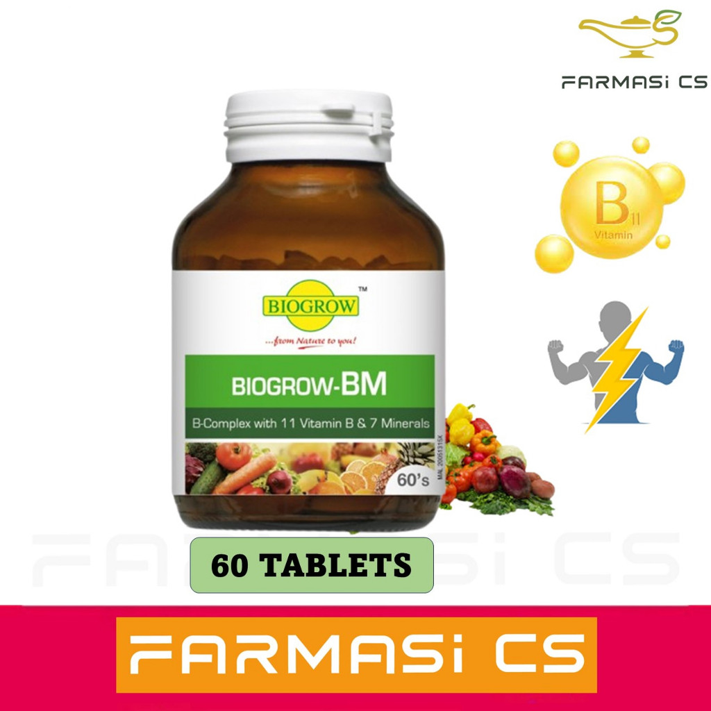 BIOGROW BM B Complex with 11 Vitamin B and 7 Minerals 60 Tablets EXP:12 ...