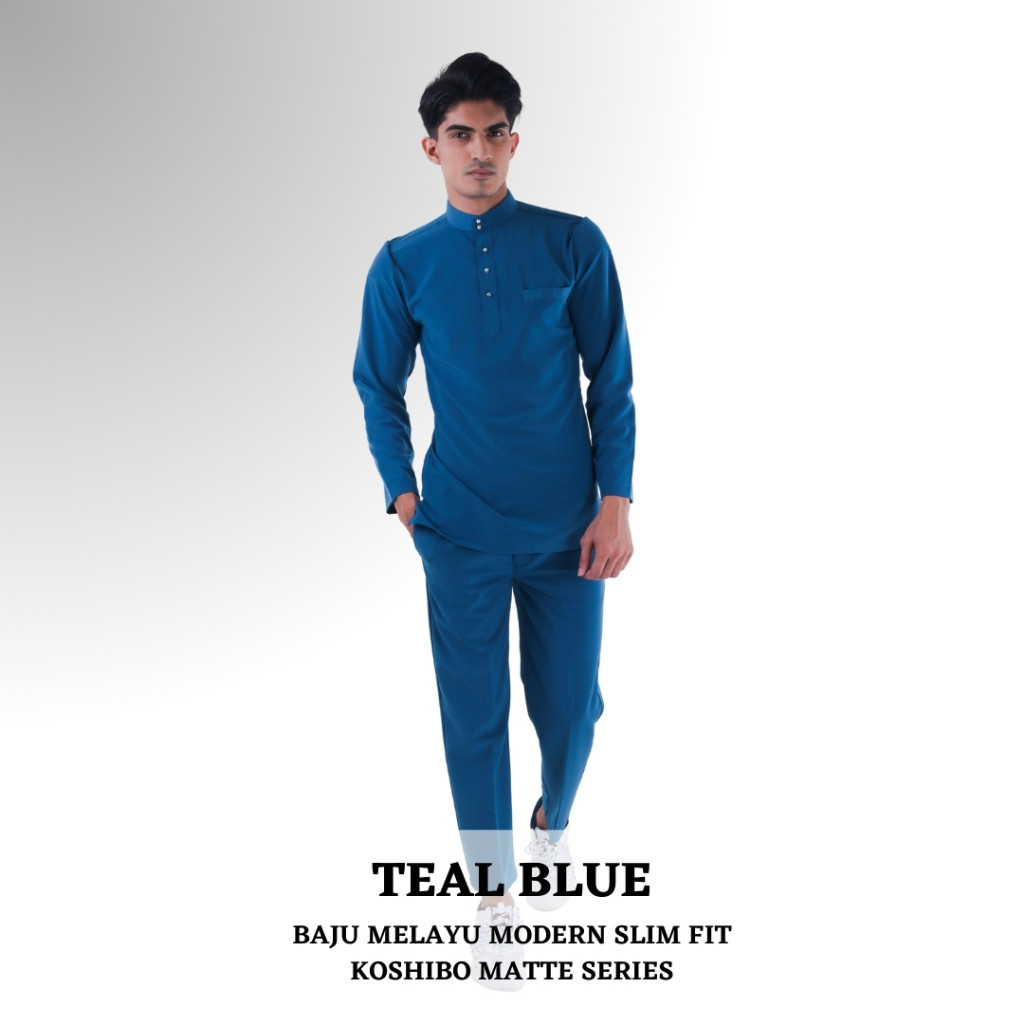 Teal Blue Baju Melayu Modern Slim Fit Matte Series | Shopee Malaysia
