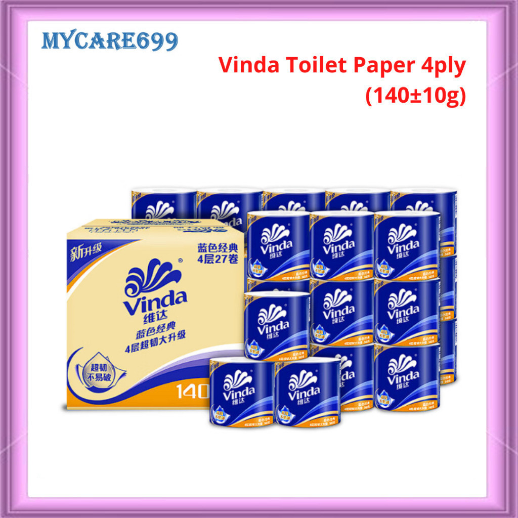 Vinda Toilet Roll Vinda Toilet Paper Sealed Packaging 厕纸 4Ply 1Roll 140/160/200g (1Box=27 Rolls ...